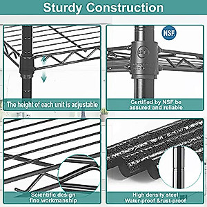 6 Tier Wire Rack Storage Shelves Metal Shelf Wire Shelving Unit with Wheels Heavy Duty NSF Utility Shelves Height Adjustable Kitchen Garage Shelf Racks, 82"x 48"x 18", Black