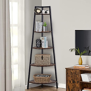 NAIYUFA Industrial Corner Shelf Stand,5 Tier Corner Shelf,Modern Corner Bookshelf Small Bookcase, Rustic Tall Corner Ladder Bookcase Plant Stand for Living Room,Kitchen,Home Office