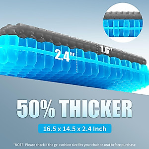 Gel Seat Cushion 2.4 Inch Thick, Double Thicken Layer, Relief Tailbone Pressure, Breathable Honeycomb Design Gel Cushion with Washable Non-Slip Cover for Office Chair, Car Seat, Wheelchair (Blue)