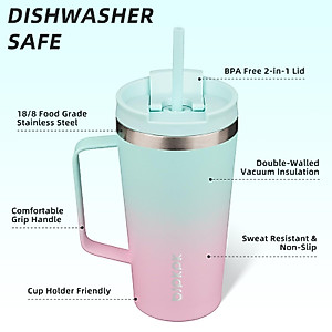 BJPKPK Insulated Tumbler with Handle, 18oz Insulated Tumblers with Lid and Straw, Stainless Steel Metal Water Bottles, Coffee Travel Mugs, Cups, Marshmallow