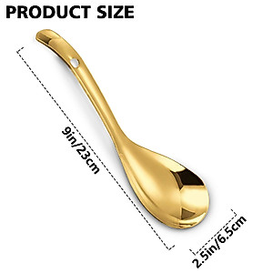 9 Inch Gold Stainless Steel Rice Spoon Paddle, Metal Rice Spatula Scoop, Non-Stick Rice Cooker Spoon, Soup Ladle Rice Scooper Spoons for Serving Cooking Kitchen Utensil