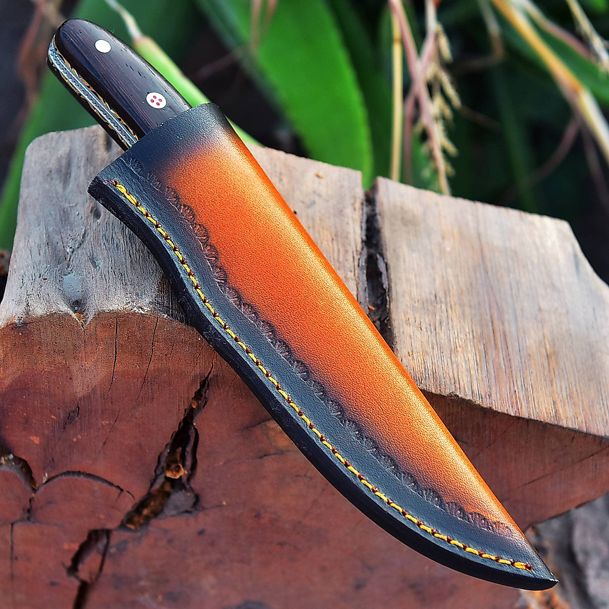 HF ENTERPRISES 440 Stainless Steel Hand Engraved Fixed Blade Hunting Camping Survival tactical EDC Knife with Leather sheath and storage box