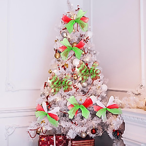 Unittype 5 Rolls Christmas Red Green 30 Feet Each Roll Poly Burlap Mesh with Ribbon 10 Inches for Day Party Gift Wrapping DIY Crafts, Style