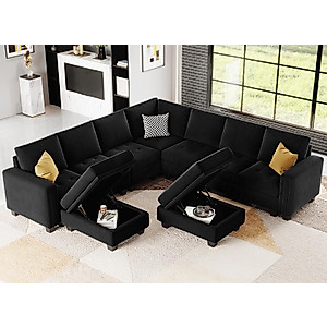 Belffin Oversized Velvet Modular 8-Seat Sectional Sofa Set with Storage Ottoman U Shaped Couch Set Modular Sectional Convertible Sofa Couch with Reversible Chaise Corner Sofa Couch Set Black