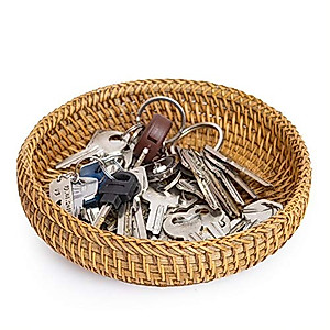 Small Key Bowl for Entryway Table Wicker Decorative Bowls Keys Holder Basket Handmade Woven Display Wall Baskets Rattan Fruit Candy Wallet Storage Organizing Kitchen Countertop (XS: 7.3" Set 1)