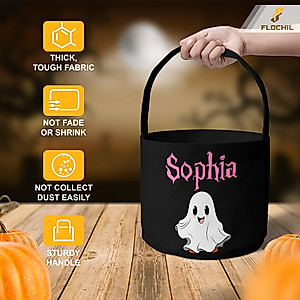 FLOCHIL Personalized Halloween Bags for Trick Or Treat, Custom Baby Halloween Candy Bucket with Name, Halloween Trick Or Treat Bag for Boy, Girl