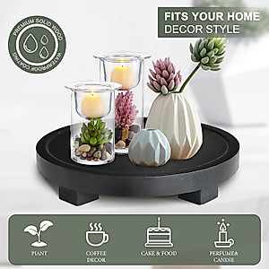 Black Decorative Tray Stand for Bathroom Decor, Wood Tray Risers for Display, Round Serving Tray for Kitchen Decor, Black Tray Soap Holder for Bathroom Counter Organizer