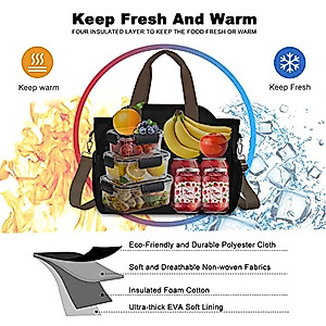 Lunch Bag for Women Insulated Lunch Boxes Women Cold Bag for Adult Men with 4 Ice Pack&2 Storage Bags&Shoulder Strap,Leakproof Large Multi-Pocket Lunch Tote for Work,Picnic,Beach,Fishing,hiking-Black