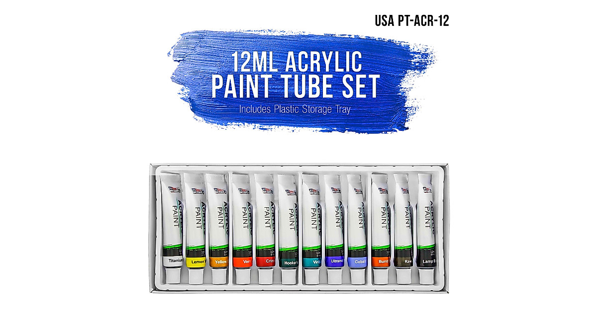 U.S. Art Supply 12-Color Acrylic Paint Set for Artists & Beginners