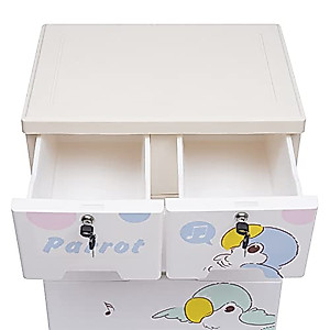 LOYALHEARTDY Plastic Dresser 6 Drawers Storage Cabinet Drawers Organizer with 2 Locker for Clothes/Toys, Bedroom, Playroom, Closet Drawers Large, Parrot