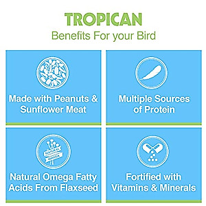 Hari Tropican Bird Food, Hagen Parrot Food with with Peanuts & Sunflower Seeds, Maintenance Sticks, Lifetime Formula, 8 lb Bag