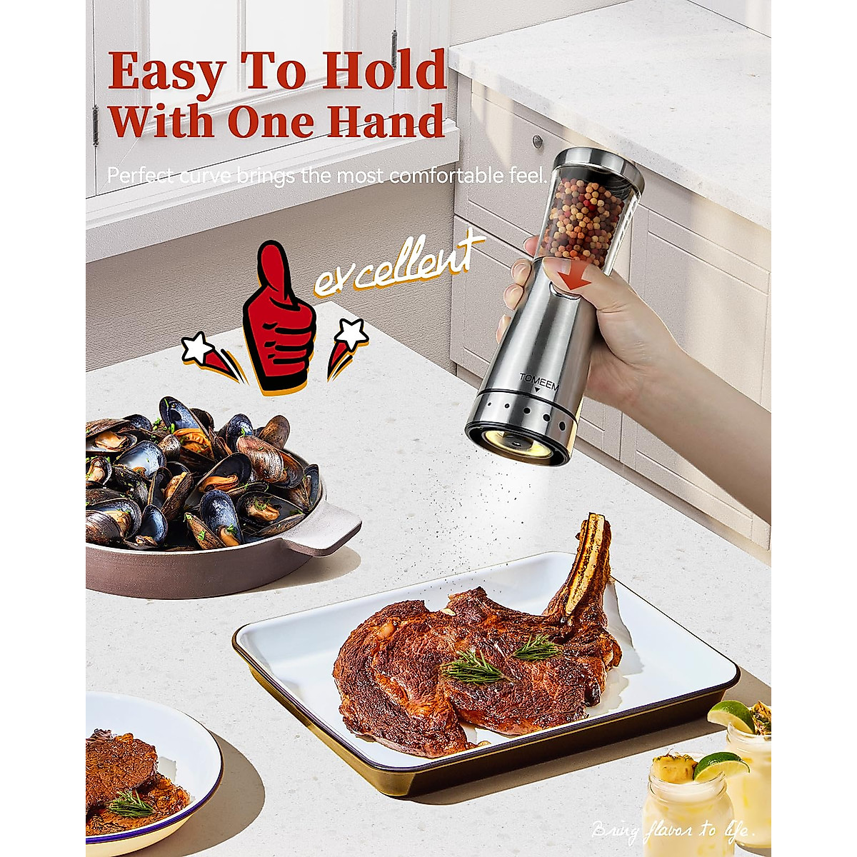 Electric Salt and Pepper Grinder Set with Storage Base, Stainless Steel Rechargeable Salt and Pepper Grinder Set with 4.5 oz Large Capacity, 1.8" Wide Mouth, Adjustable Coarseness, Ideal for Kitchen