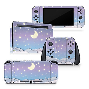 Tacky Design Clouds Skin Compatible with Nintendo Switch Skin Wrap Cover, Pastel Purple Sky Moon Skin for Nintendo Switch Stickers, Premium Vinyl 3M Full Wrap Decal.