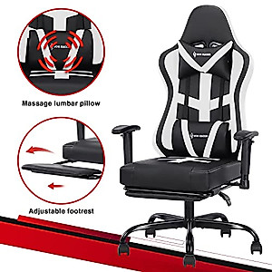 Gaming Chair Massage with Footrest Gamer Chair Ergonomic Gaming Chair for Adults Video Game Chair with Headrest and Massage Lumbar Support Gaming Chair Adjustable Swivel