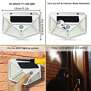 100LED Solar Power Wall Light PIR Motion Sensor Outdoor Street Lamps IP65 Waterproof Garen Lamp Solar Light Outdoors Lamps(4 Pack)