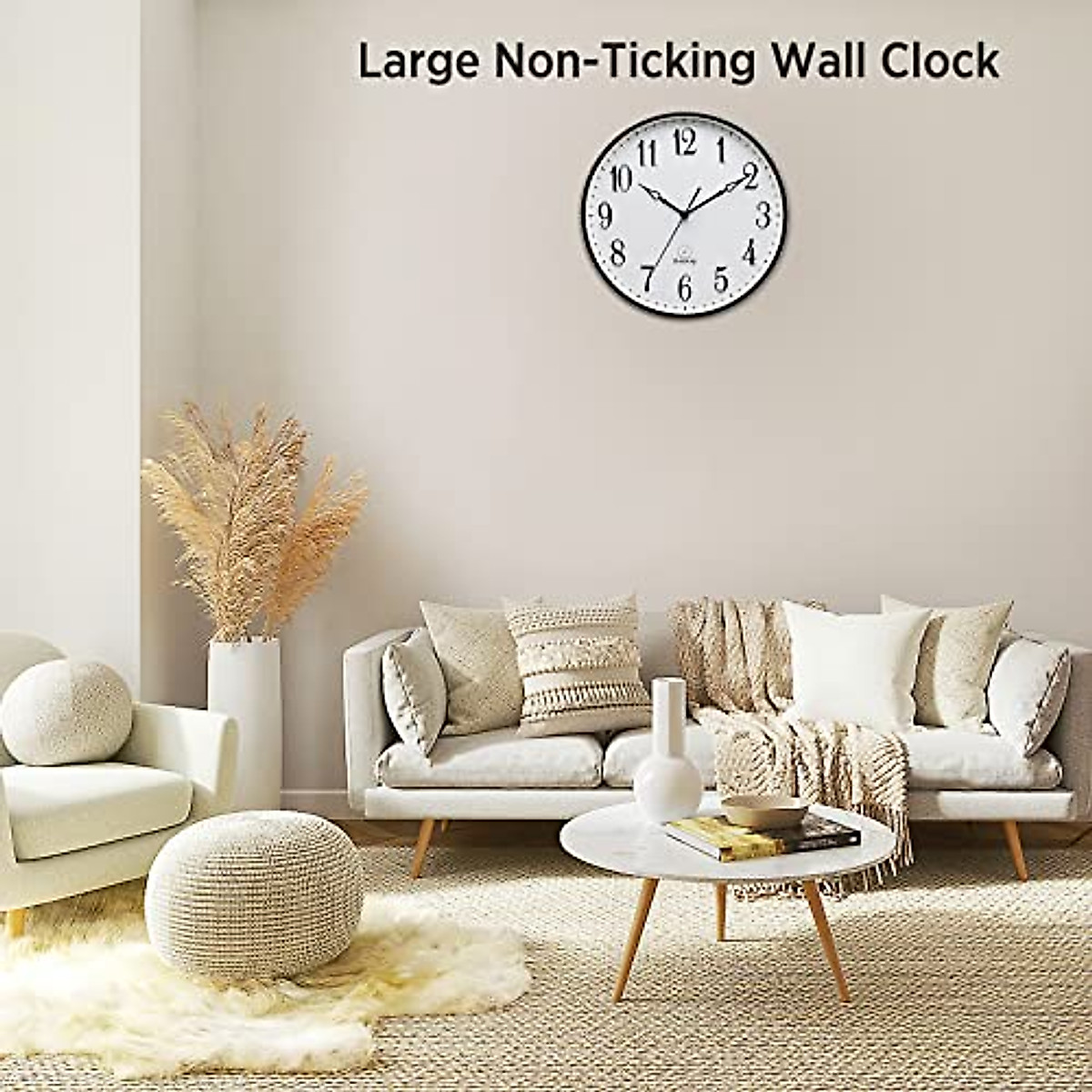 DreamSky 13.5 Inches Extra Large Wall Clock for Living Room Decor - Non-Ticking Big Silent Wall Clocks Battery Operated for Kitchen Bedroom Office Classroom Easy to Read