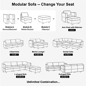 Belffin Fabric Modular Sectional Sofa Armrest Backrest Module Couch Side Sectional Part Armrest/Backrest Grey