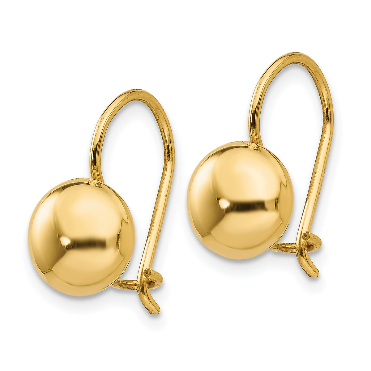 Polished Button Kidney Wire Earrings in Real 14k Yellow Gold 8 mm