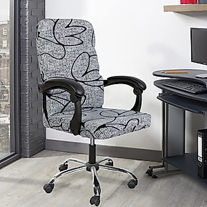 SearchI Office Chair Cover with Durable Zipper, Printed Washable Stretchable Desk Chair Cover, High Back Computer Chair Cover, Office Chair Seat Slipcover (Grey Pattern, Medium)