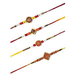 Rakhi for Brother Combo of Multi-Design Om Rakhis Spiritual Rakhi Set Traditional Indian Handmade Rakhi Raksha Bandhan Gift - Set of 4