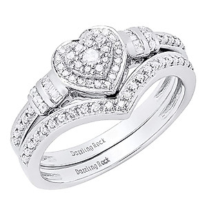 Dazzlingrock Collection 0.30 Carat Round & Baguette Diamond Heart Shaped Engagement Ring Set in 925 Sterling Silver Size 8