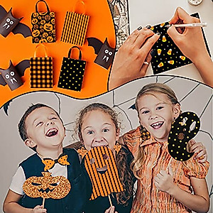 Whaline Halloween Faux Leather Sheets 8 x 12 Inch Pumpkin Plaid Dots Stripe Synthetic Leather Fabric Glittery Black Orange Faux Leather for Halloween DIY Craft Earring Hair Bow, 12 Sheet