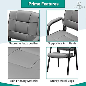 Naomi Home Conference Room Chairs, Heavy Duty Leather Executive Conference Table Chairs, Office Conference Chair, Conference Room Chair with Padded Arm Rest, Guest Chair Fixed-Back, Set of 2 - Gray