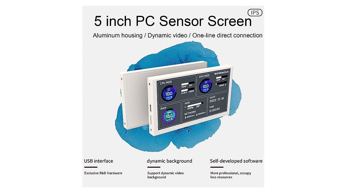 WOWNOVA 5-inch PC Temperature Monitor with Dynamic Themes