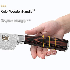 Japanese Kitchen Knife Set with Knife Covers Bread Eviscerate Sliced Fruit Utility Santoku Damascus Pattern Cooking Knife