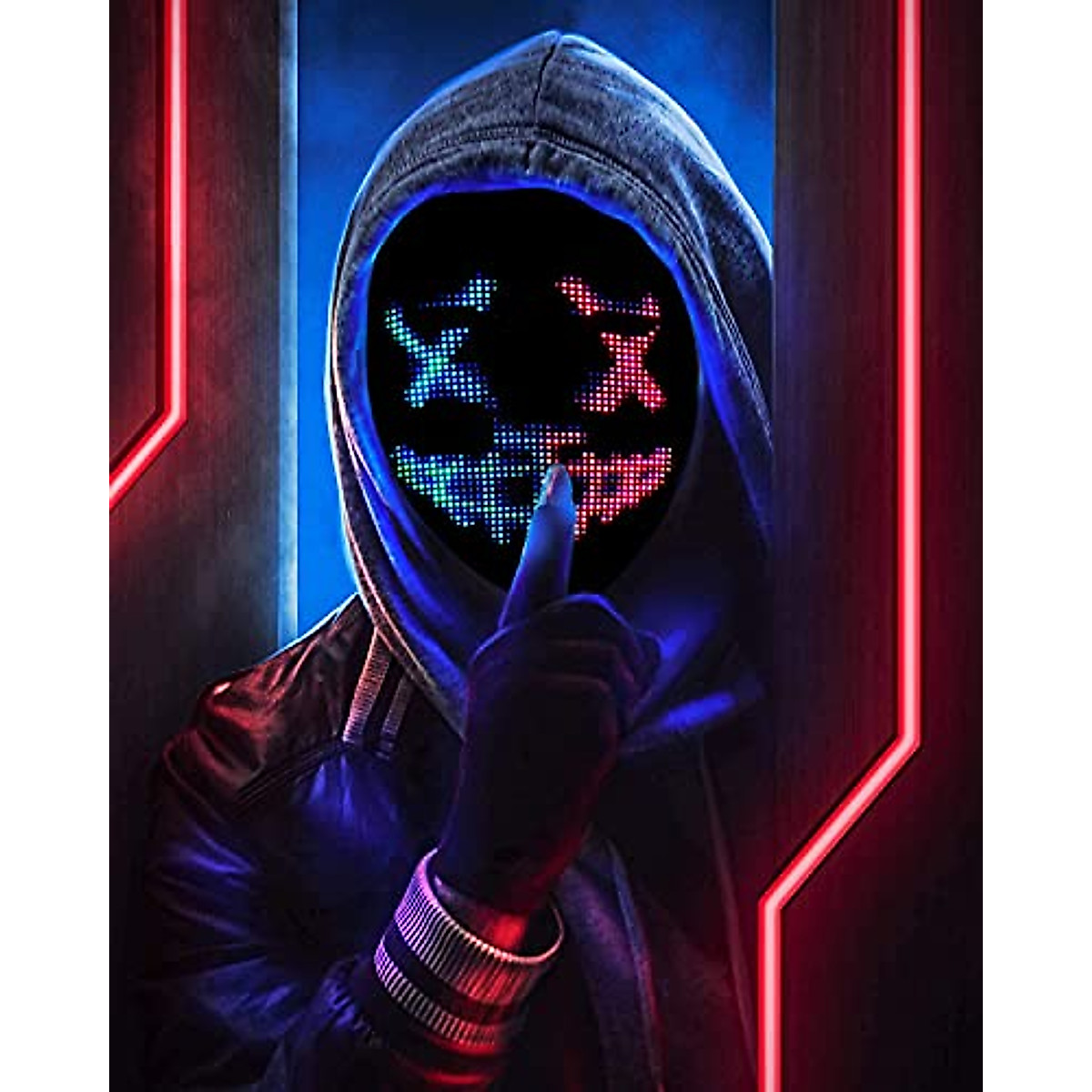 MAGNETIC MAN Face Transforming LED Mask - Rechargeable Changing Facial Cover with Bluetooth App, Programmable & Customizable Lighting Effect Light Up Mask