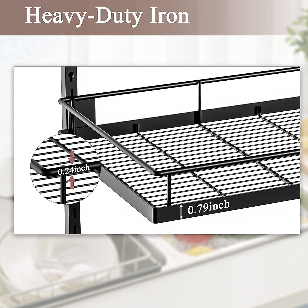 Zitaloken Hanging Pots and Pans Organizer, 2 Packs Adjustable Kitchen Shelves Wall Mounted, Pot Lid Holder Cookware & Cutting Board Storage Rack with 18 Hooks,Matte Black