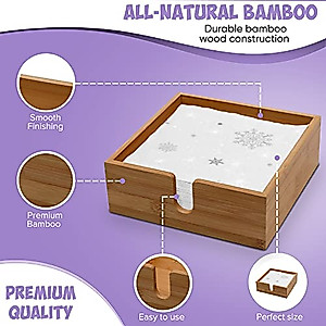 KOVOT Bamboo Napkin Holder – 7"W x 7"W Flat Square Natural Wooden Napkin Tray – Table Top Decorative Tissue Paper Dispenser for Kitchen, Luncheon & Dining Table