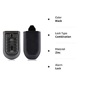 Lospu HY Indoor & Outdoor Key Lock Box Wall Mounted Push Button Combination Key Safe Storage Security Lock Box with Black Rubber Cover & Wall Bolt Fixings for 5 to 7 Mortise Style Keys