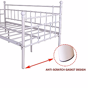 HOMERECOMMEND Metal Daybed Frame Steel Slats Platform Base Box Spring Replacemen Bed Sofa for Living Room Guest Room (Twin, White).