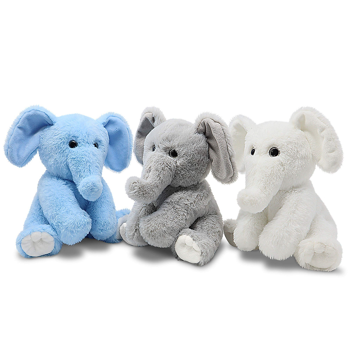 Fluffuns Baby Elephant Plush Stuffed Animal Toy - Cute Plush Stuffed Elephant Animals Toys for Babies, Girls and Boys - 9 Inch Height (Blue Gray White)