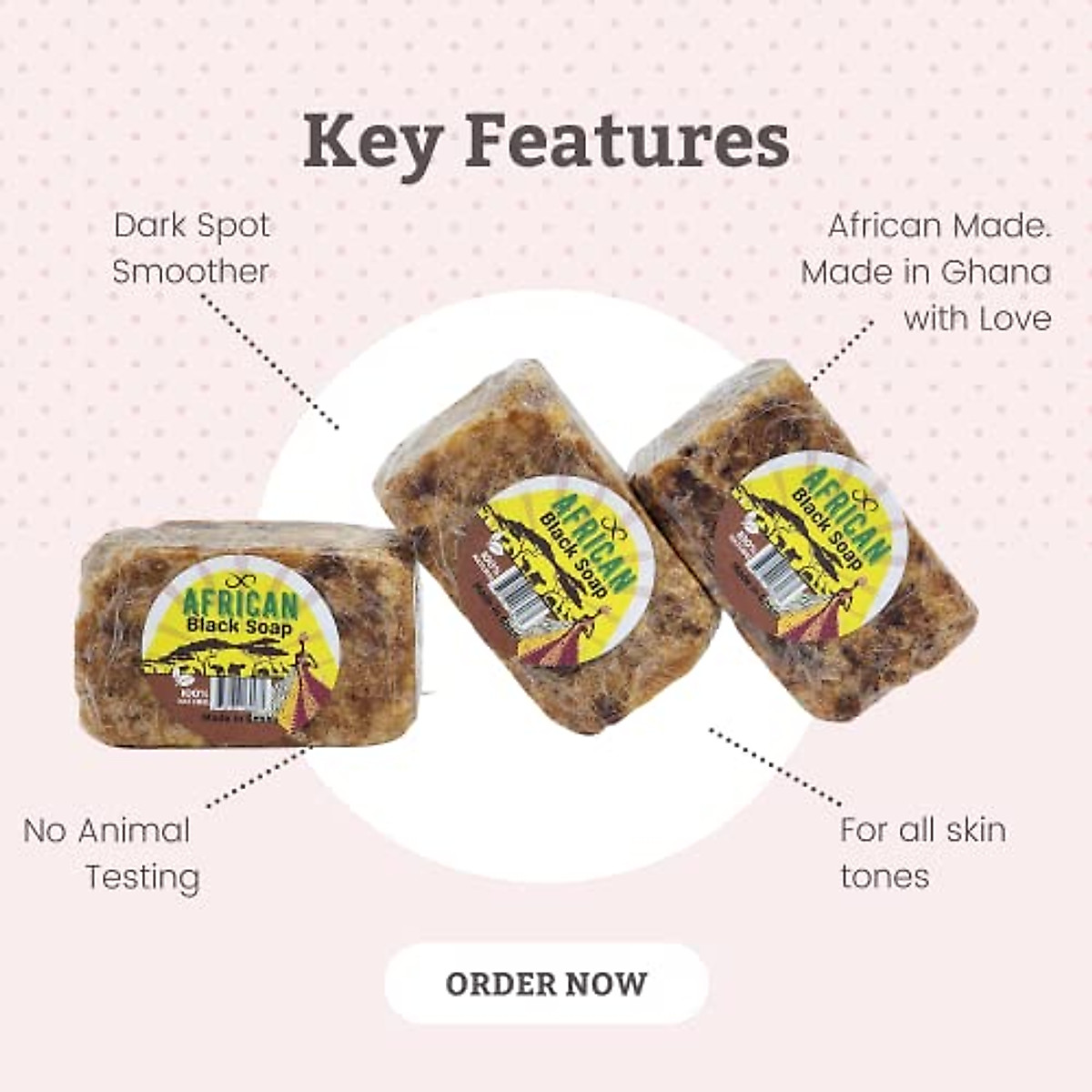 Infinix Beauty 3PCS 1LB 100% Natural African Black Soap with Shea Butter and Pure Honey for Dark Spot Smoother