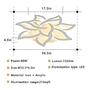 LED Ceiling Light Dimmable ,Modern Flower Ceiling Light with Remote Control, Chandelier for Ceiling Large Lamps, Acrylic Ceiling Lighting Fixtures for Living Room Bedroom 10 heads/Ø85cm/33.5in