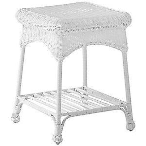 Jeco 3 Piece Wicker End Table Set with with Blue Chair Cushion, White