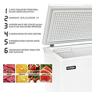 KITMA Chest Freezer - 7 Cu.Ft Reach-In Freezer Chest - Solid Door Deep Freezer with Wire Storage Basket, White
