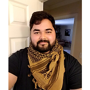 Explore Land Cotton Shemagh Keffiyeh Tactical Desert Scarf Neck Head Wrap with Tassel for Men Women (Coyote Brown, one size)