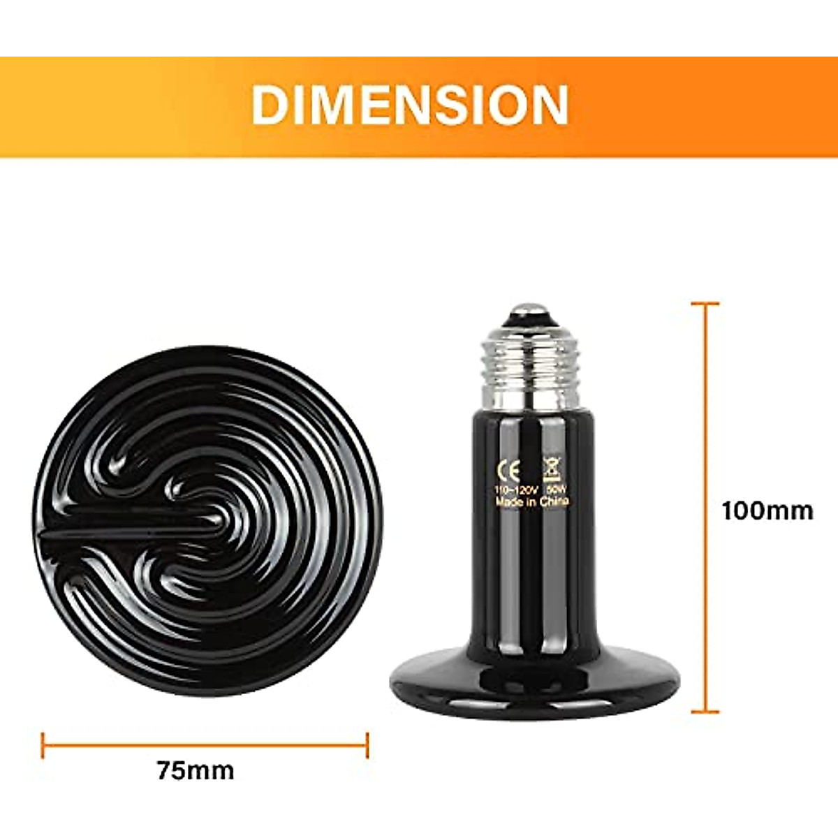 Simple Deluxe 50W Reptile Ceramic Heat Bulb No Light Emitting with 5.5 Inch 60W Dome Light Clamp Lamp Fixture and Digital Thermostat Controller, for Incubating Chicken & Amphibian Pet