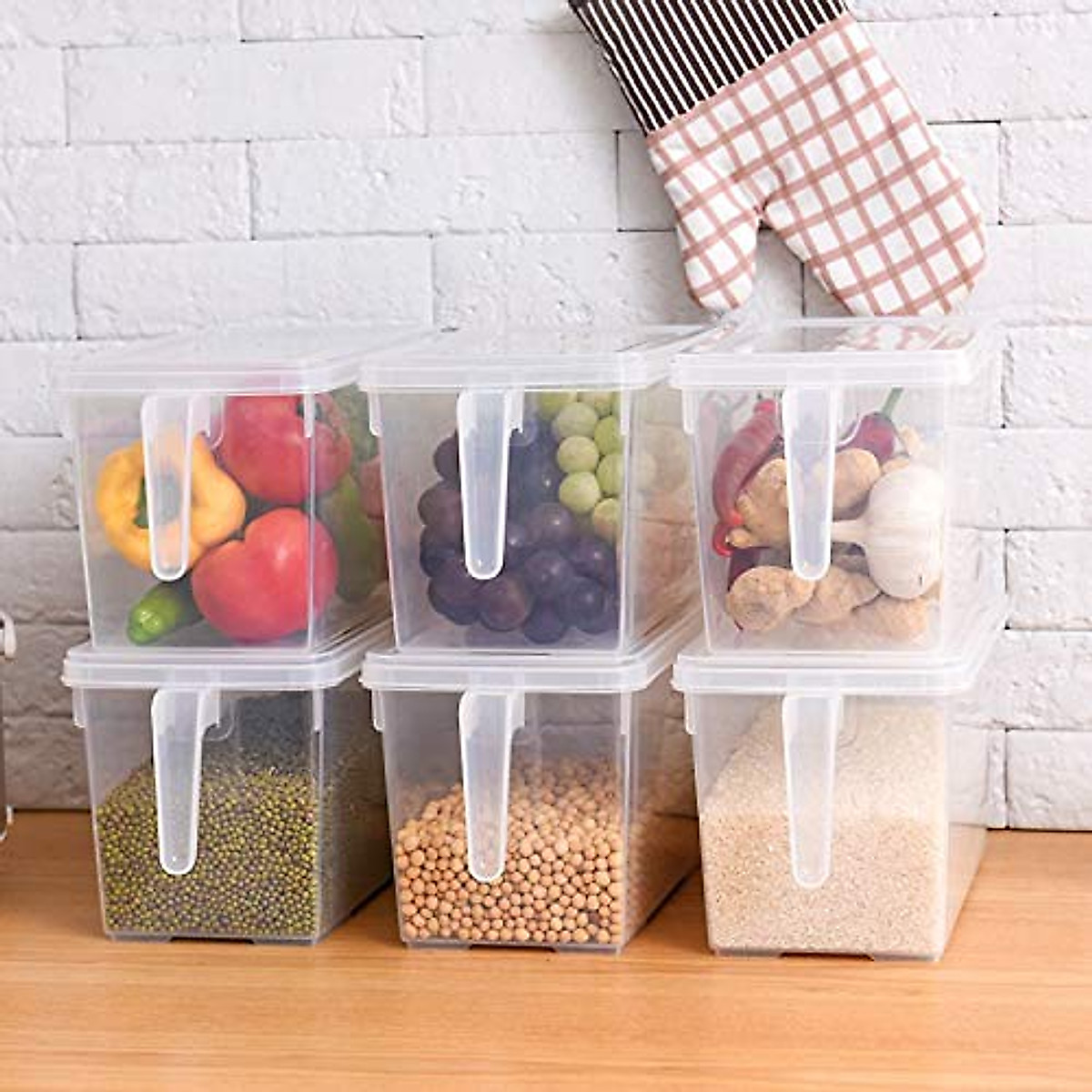 PENGKE Plastic Food Storage Container with Lid and Handle,Food Storage Organizer Box Fresh Box for Kitchen Refridgerator Fridge Desk Cabinet Food Storage,Holds Fruit Eggs Vegetables,5L Pack of 4