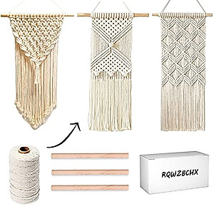 DIY Macrame Wall Hanging Kits, 3 Patterns Macrame DIY Wall Hangers for Beginners, Home Decor with 200 Meters Macrame Cord, 3 PCS Wooden Dowels and Instruction Booklet for Macrame Starters