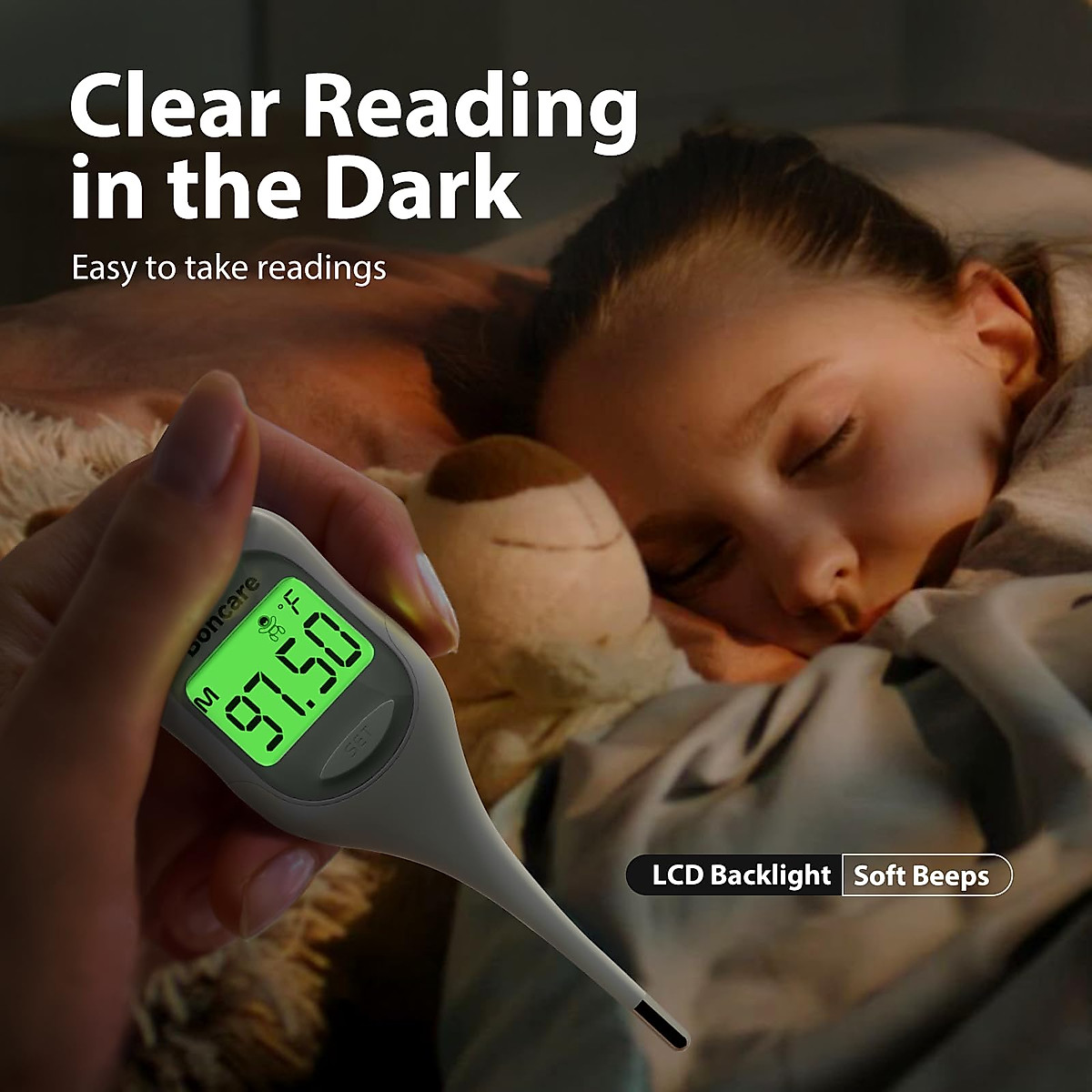 Boncare 9 Seconds Digital Basal Thermometer for Adults and Kids - Accurate Oral Thermometer with Fever Alarm, Rectal Thermometer for Baby with Large Display (Rice-White)