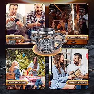 Nordic Viking Rune Mug - Beer Tankard Cup for Men - Stainless Steel Wooden Viking Coffee Cool Mug - Viking Gift and Norse Decor - Medieval Design - Ideal Beer Stein