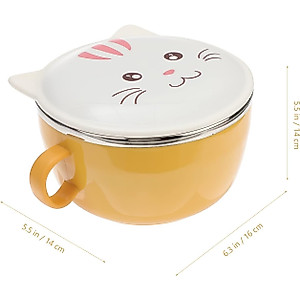 Hemoton Stainless Steel Noodle Bowl with Lid Cartoon Cat Bowl Instant Noodle Bowl Insulated Ramen Bowl Pasta Bowl Kitchen Tableware Yellow