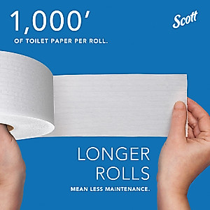 Scott Essential Jumbo Roll JR. Commercial Toilet Paper (67805), 100% Recycled Fiber, 2-PLY, White, 12 Rolls / Case, 1000' / Roll