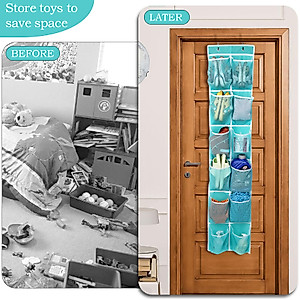 GOMAJI Over the Door Hanging Shoe Organizer, 12 Pockets, Turquoise