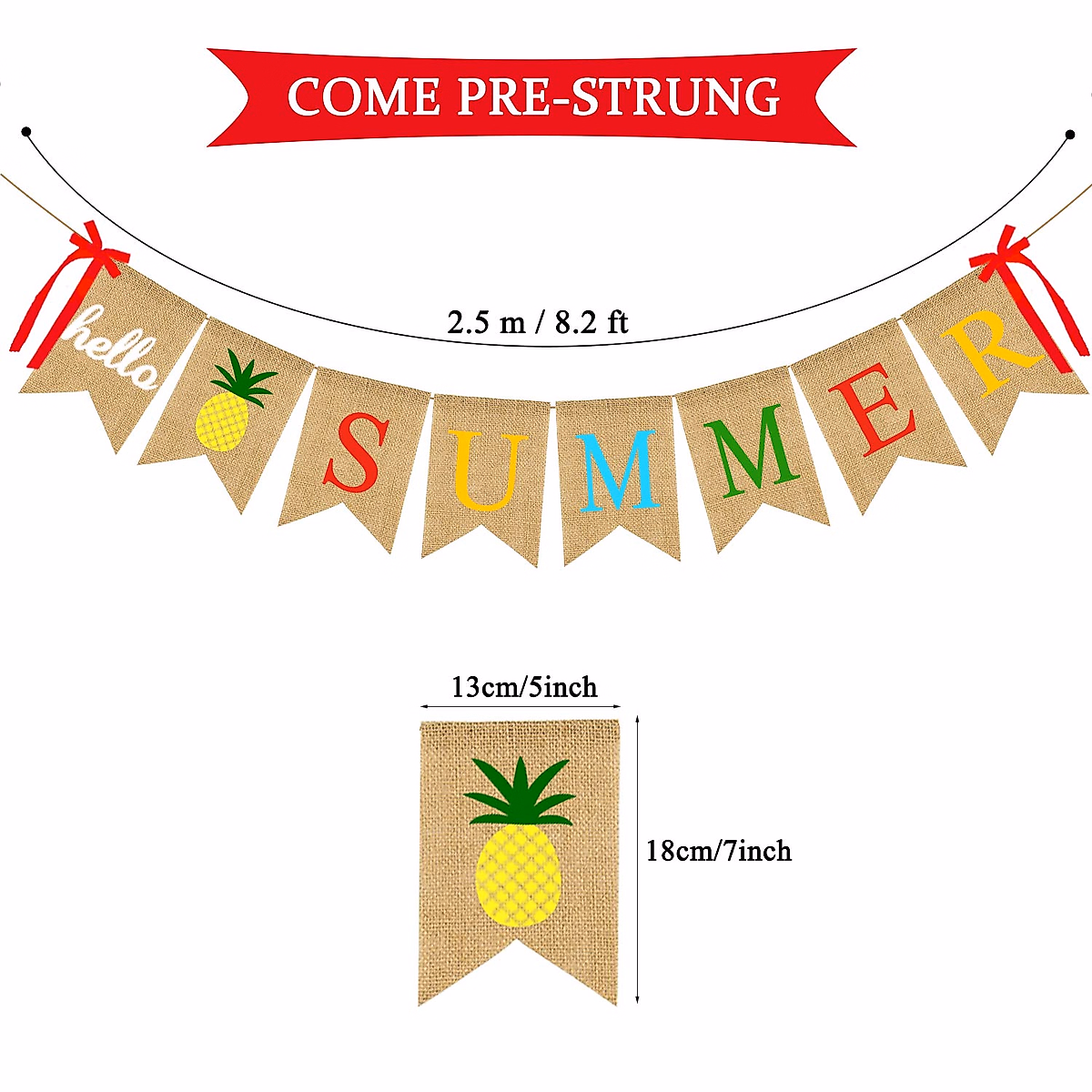 JOZON Hello Summer Burlap Banner Jute Summer Bunting Banner Garland Pineapple Summer Decorations for Holiday Party Mantel Fireplace Wall Hawaiian Party Supplies Decors