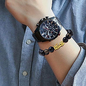 HiRinK 3Pcs Feng Shui Good Luck Bracelets- Lucky Charm Pi Xiu Pi Yao Bracelet Chinese Dragon Attract Good Luck and Wealth Jewelry Adjustable Elastic for Men Women